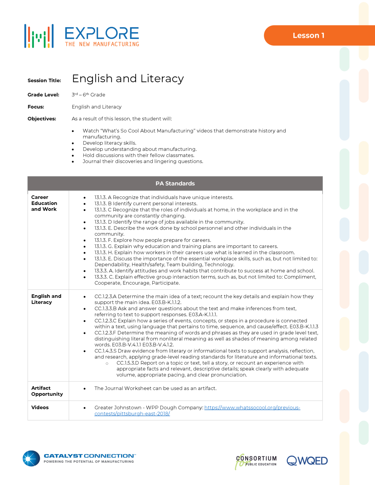 Lesson 1: English & Literacy - Explore the New Manufacturing