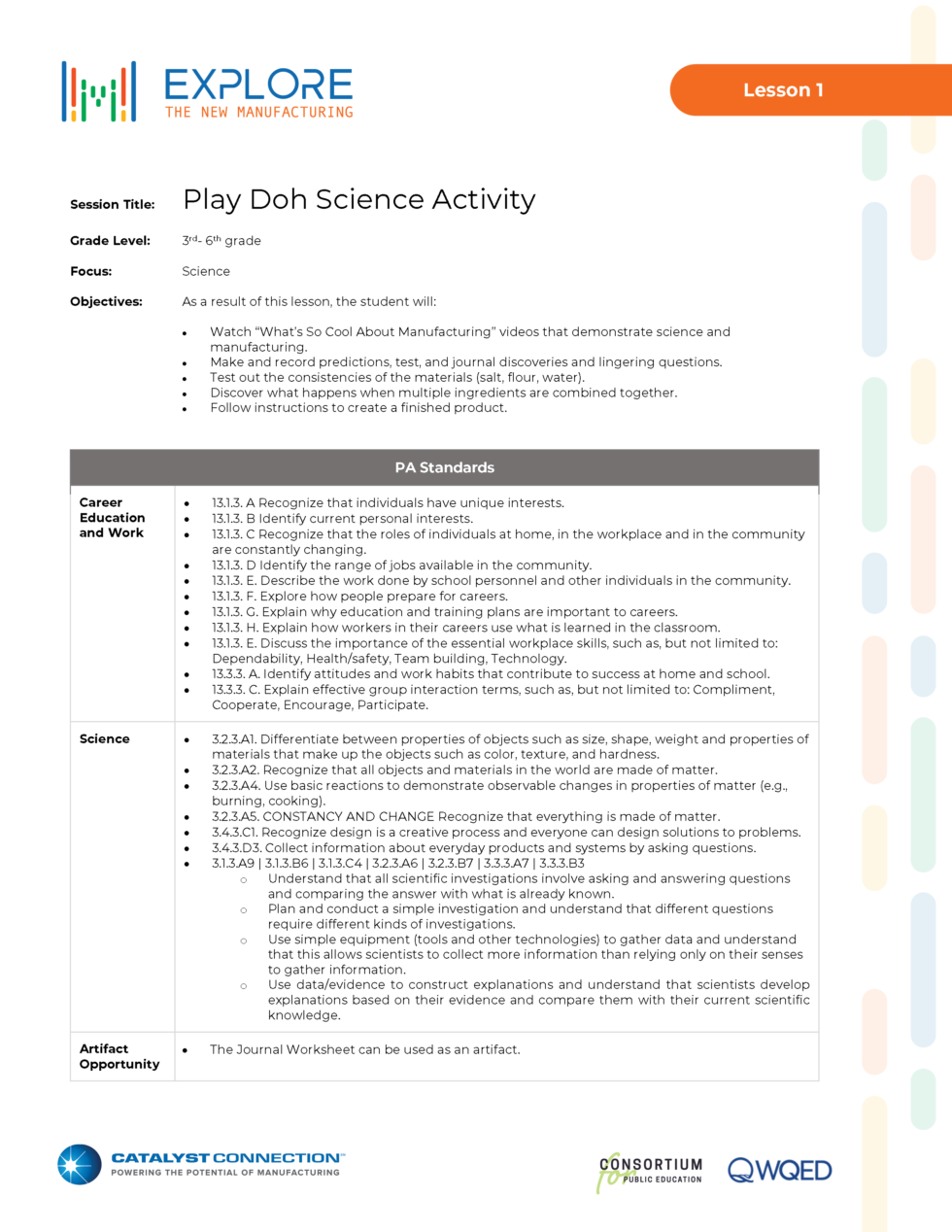 Lesson 1: Play Doh Science Activity - Explore the New Manufacturing
